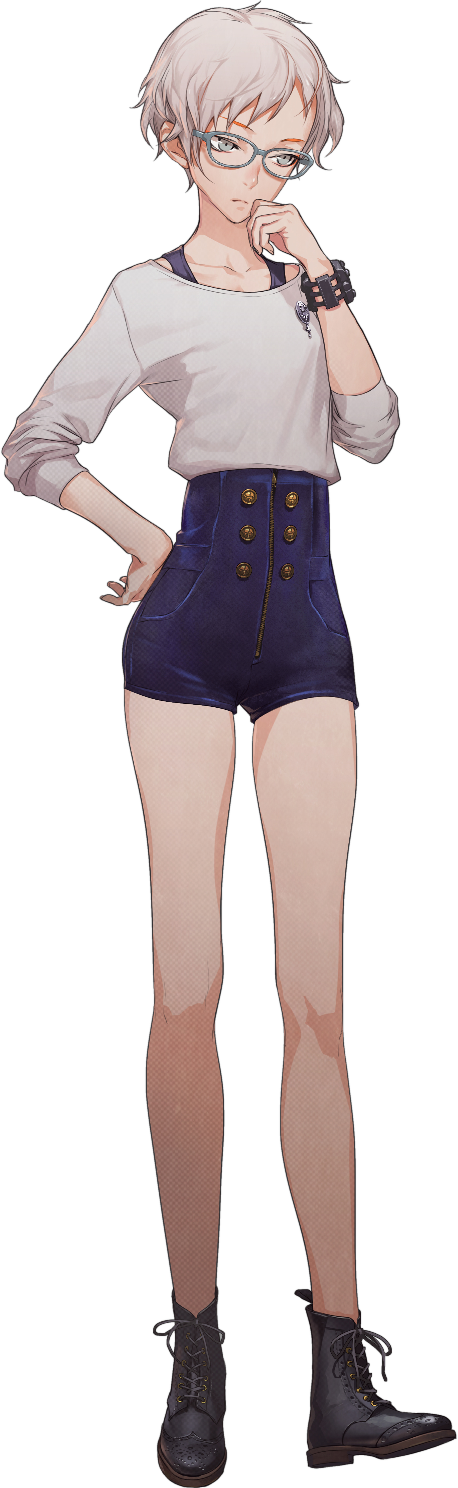 Safebooru 1girl Absurdres Blue Framed Eyewear Boots Full Body Glasses