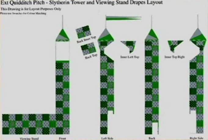 Image - Quidditch Pitch - Slytherin Tower and Viewing Stand Drapes ...