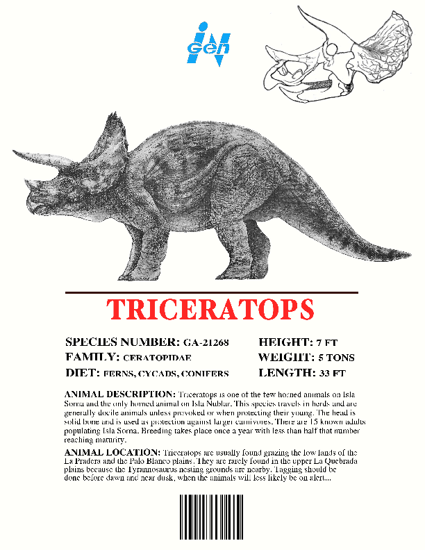 Image Ingen Dinosaur Info Sheets Triceratopspng Jurassic Park Wiki
