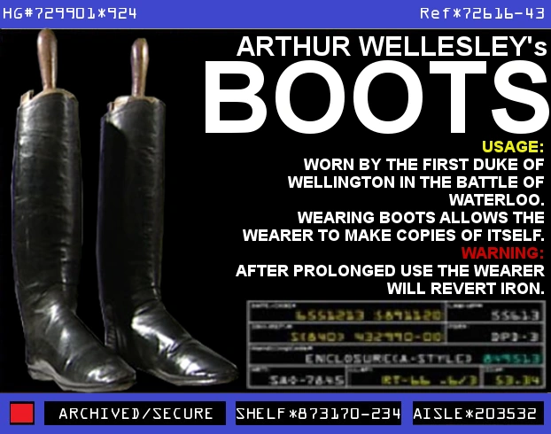 Arthur Wellesley's Boots | Warehouse 13 Artifact Database Wiki | FANDOM ...